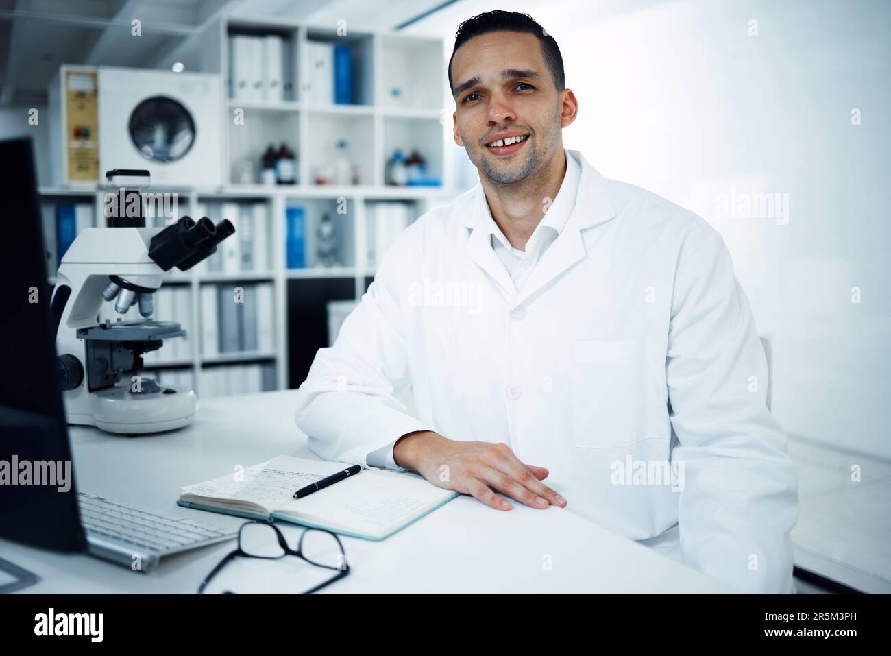 Science, scientist and portrait of man in laboratory for medical ...