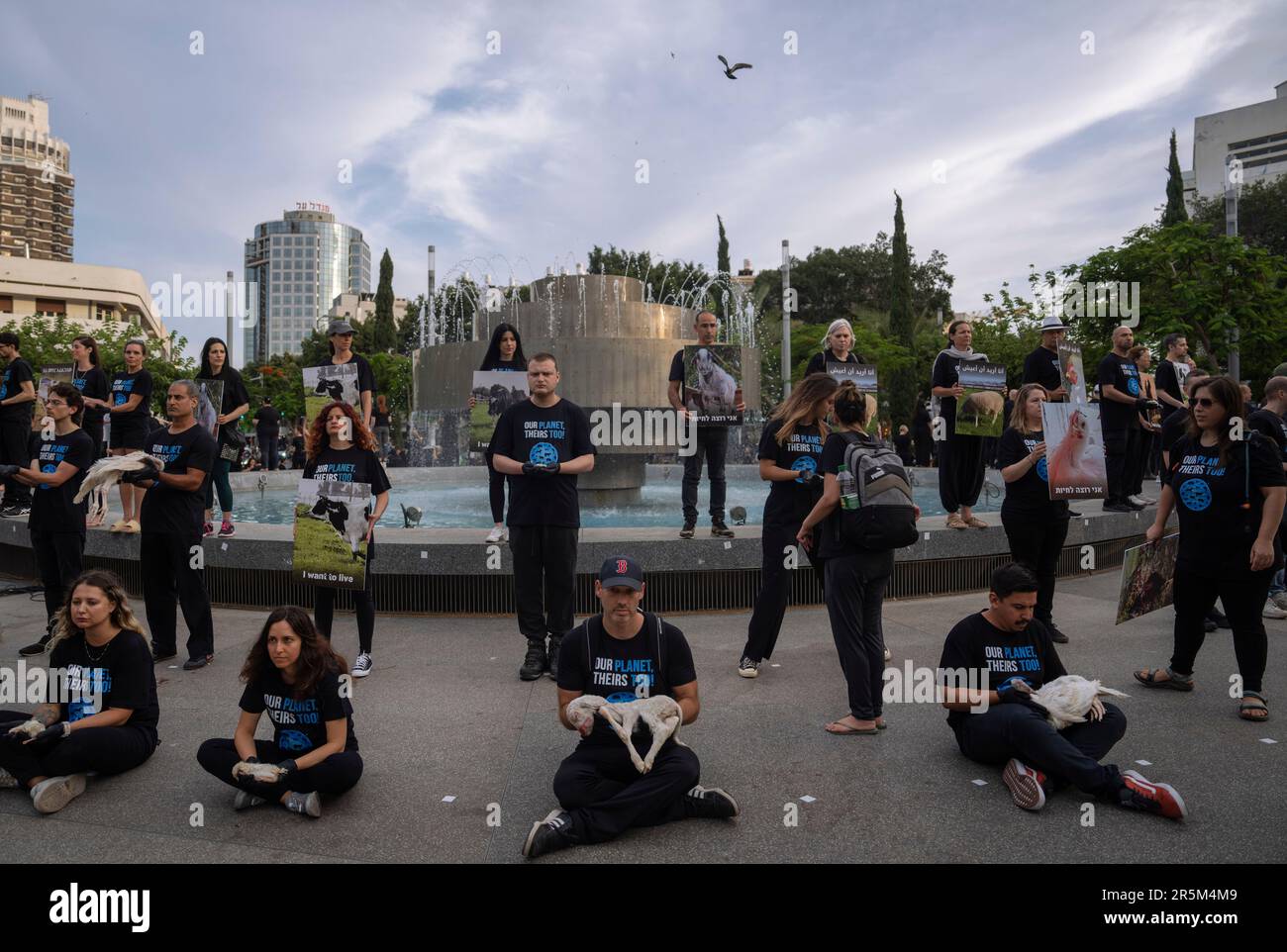 Israeli activists hold the carcasses of dead animals to mark ...