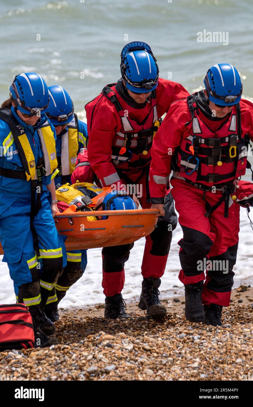Joint emergency services display with focus on water safety. RNLI and ...