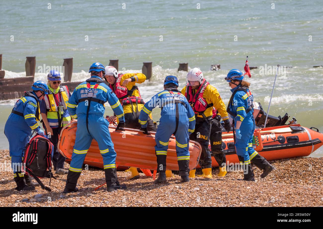 Joint emergency services display with focus on water safety. RNLI and ...