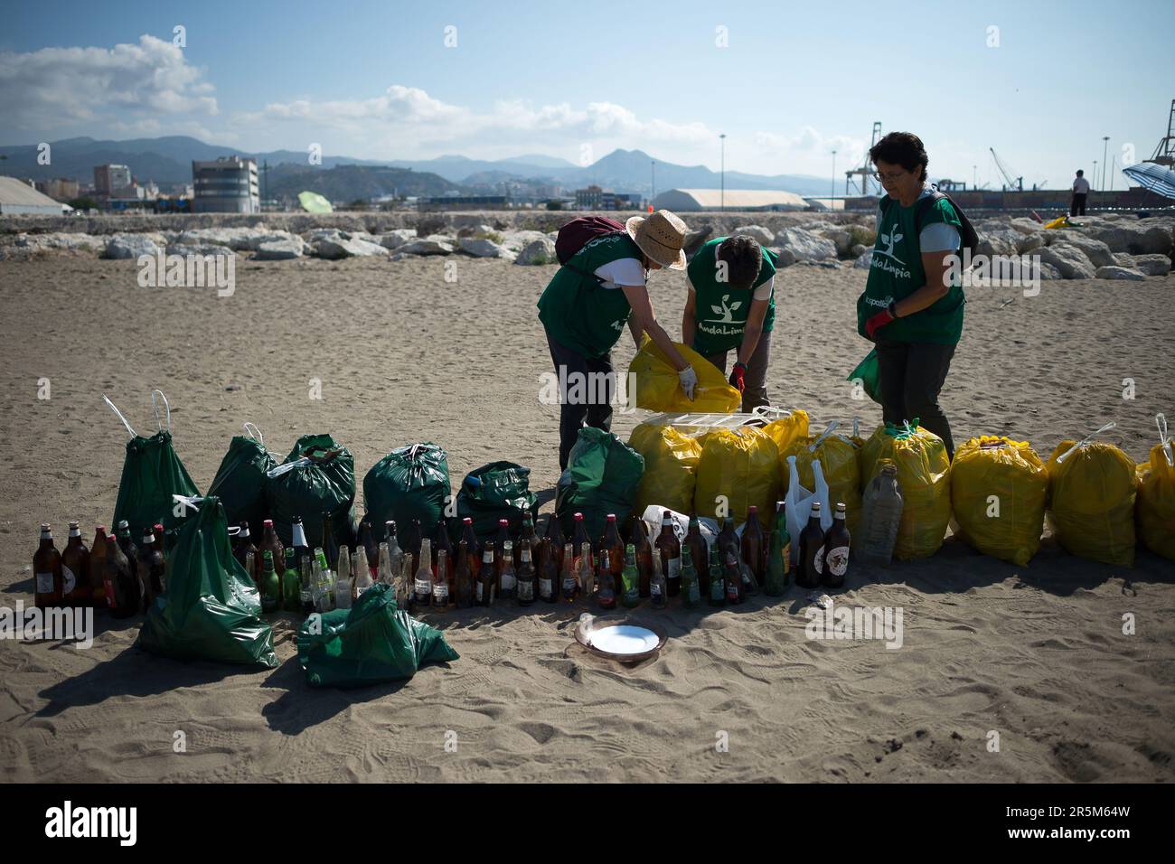 Malaga, Spain. 04th June, 2023. A group of volunteers are seen stacking ...