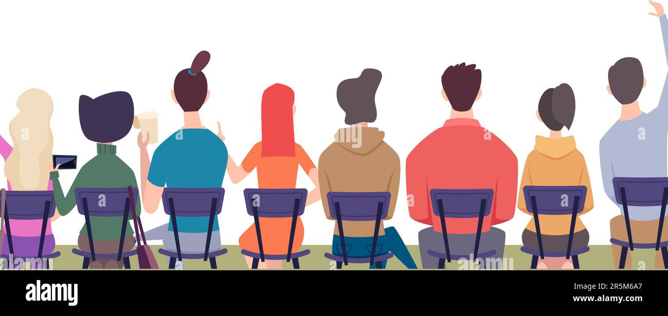 Back view sitting people. students and listeners on the lecture. Vector ...