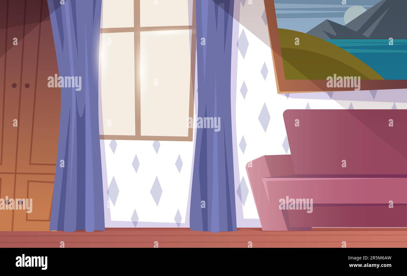 Room interior with window and sofa. Vector indoor living room ...