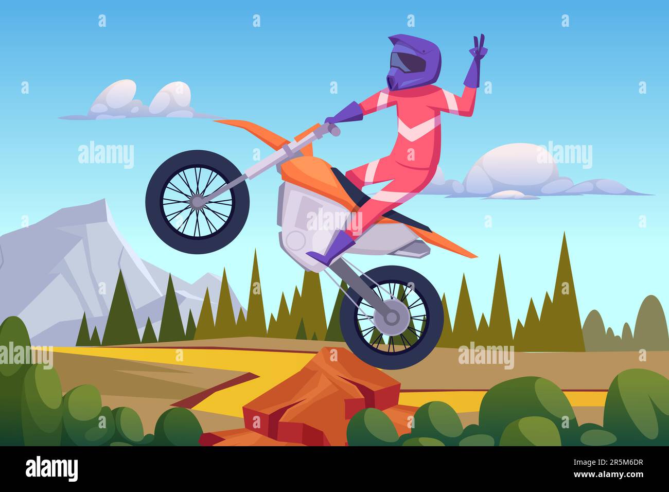 Motorbike rider. Sport cyclist jumping on bike outdoor landscape ...