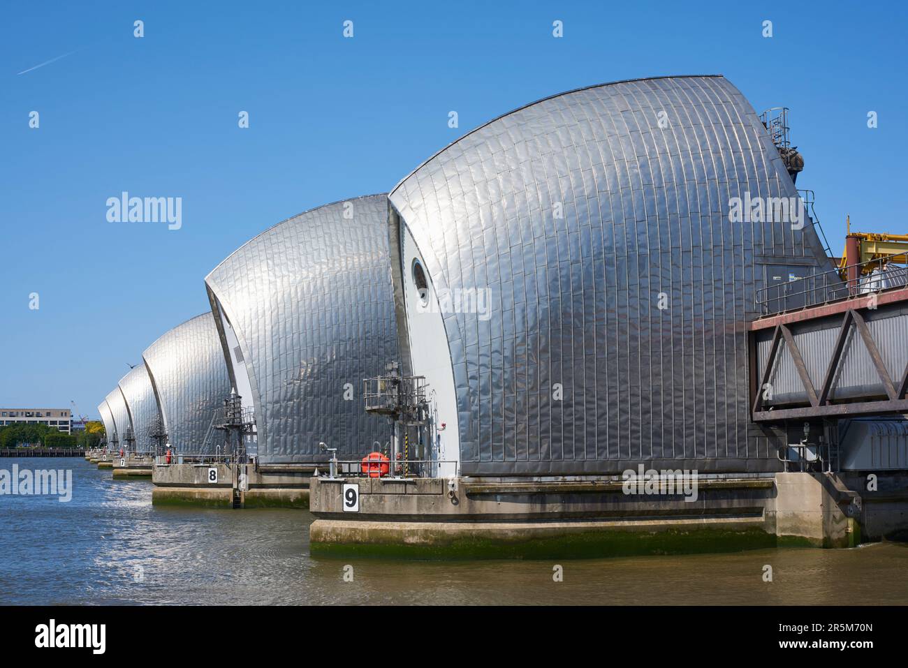 The Thames Barrier from the south bank of the River Thames, near ...