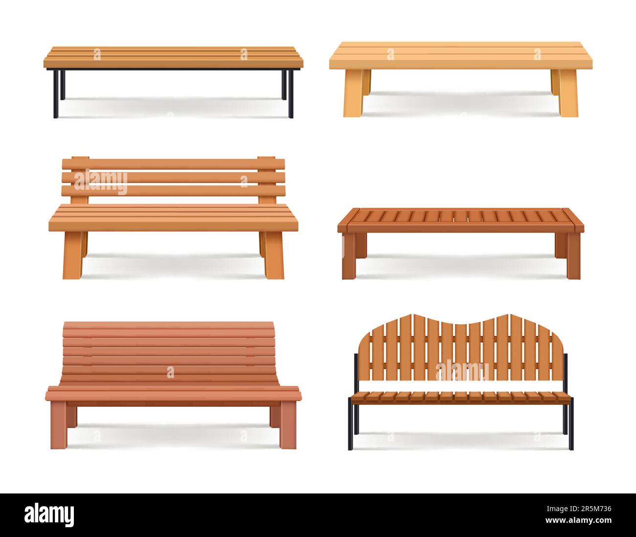 Benches. Urban park relax places with wooden benches decent vector ...