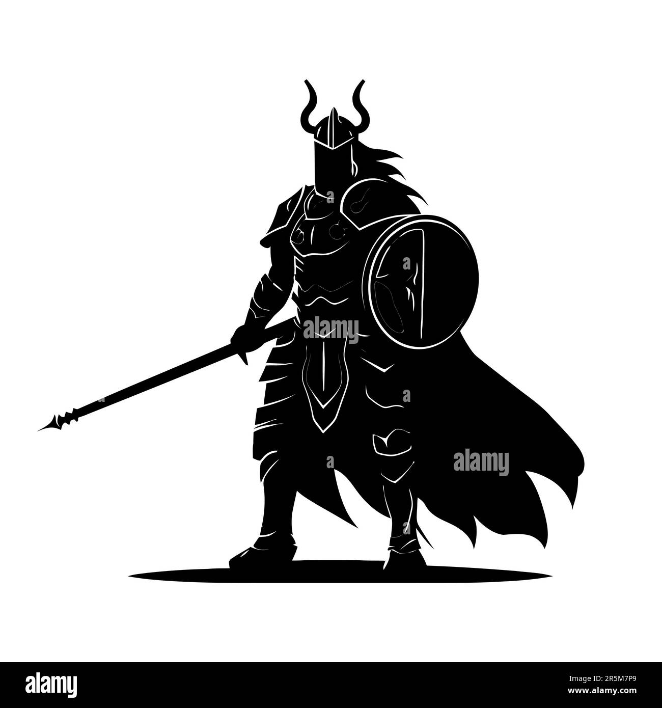 Image of warrior with weapons. Ancient warrior soldier. Vector ...