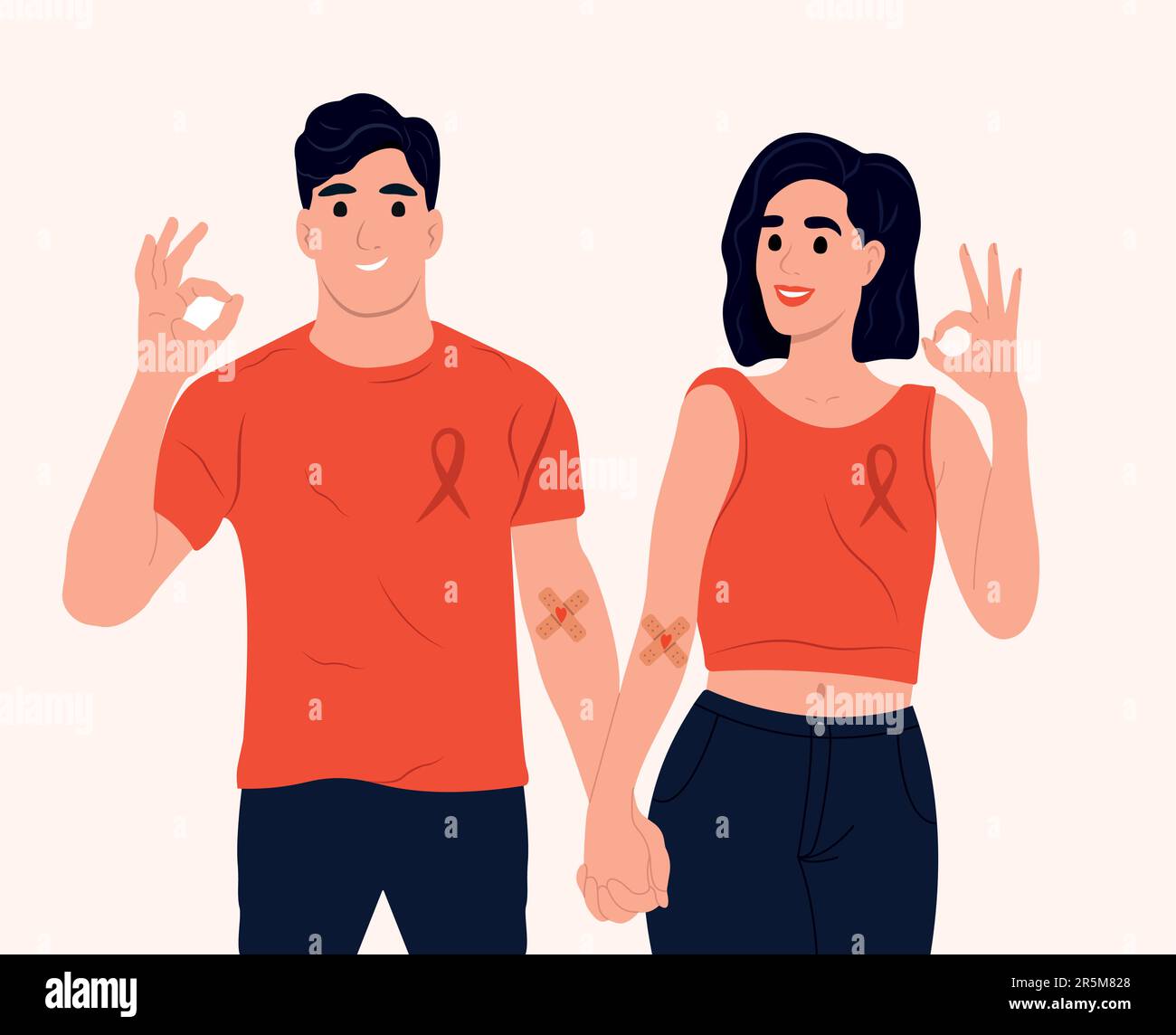 World Blood Donor Day. June 14. Female and male volunteers donate blood ...