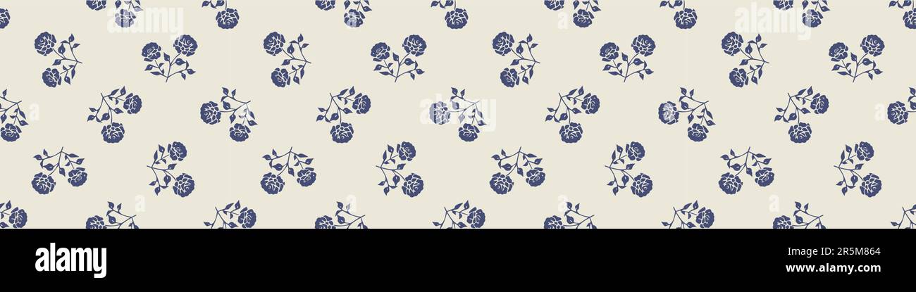 Quirky floral lino cut motif vector border. Seamless decoration of ...