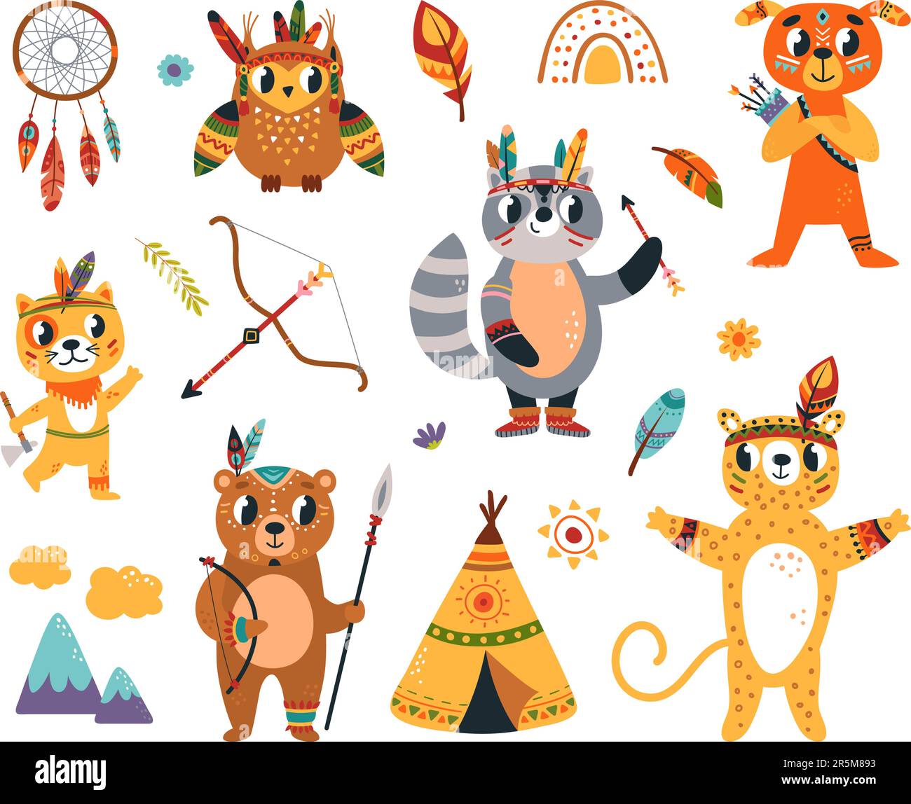 Boho tribal cartoon animal. Woodland animals, native americans ...