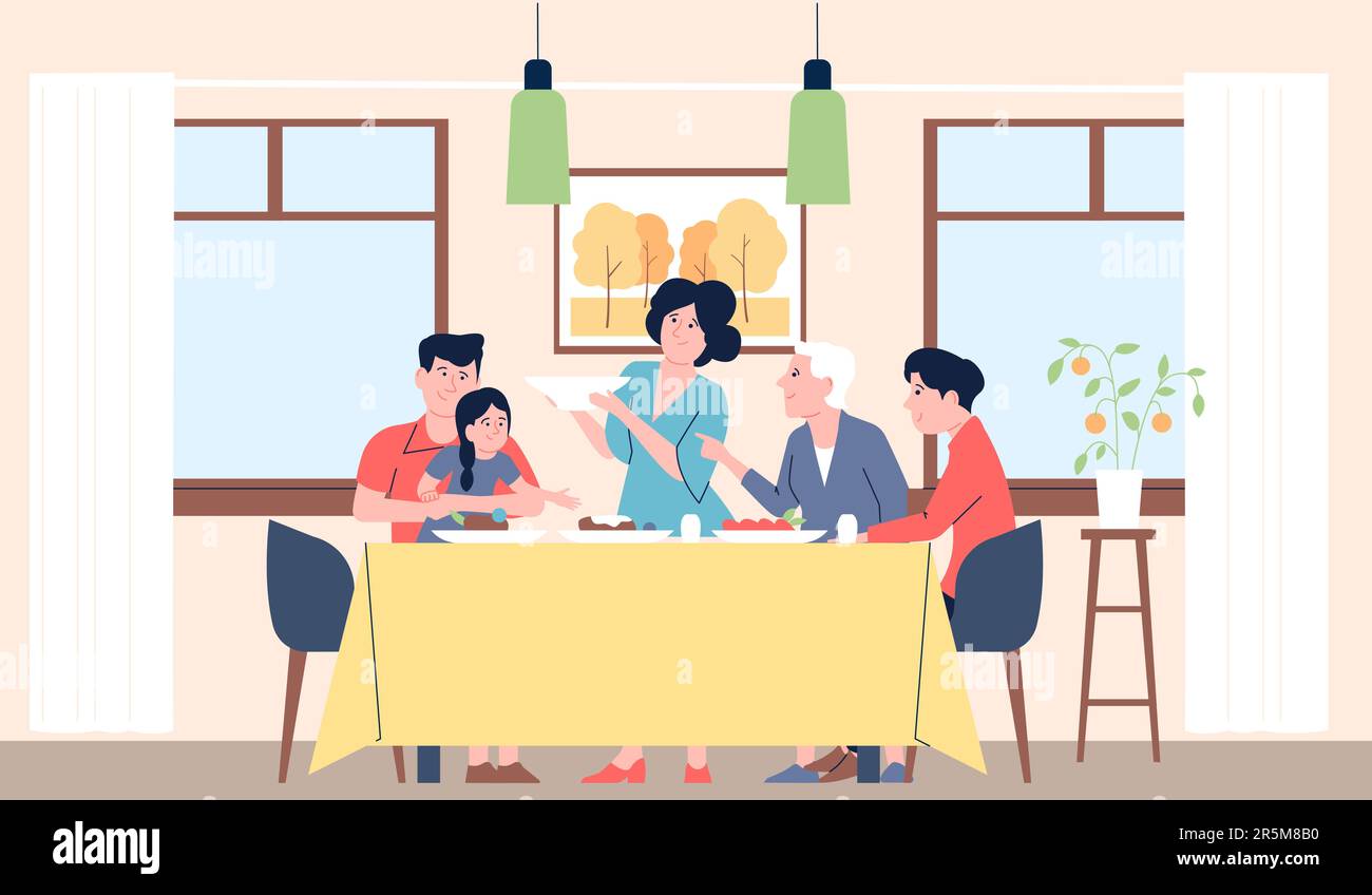 Family evening meal Stock Vector Images - Alamy