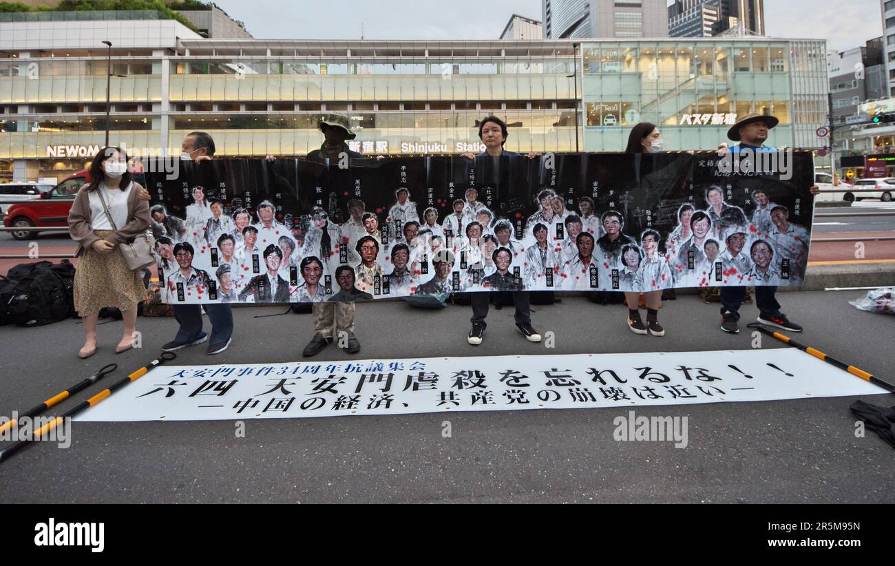 Tokyo, Japan. 04th June, 2023. Protesters gather the rally to mark the ...