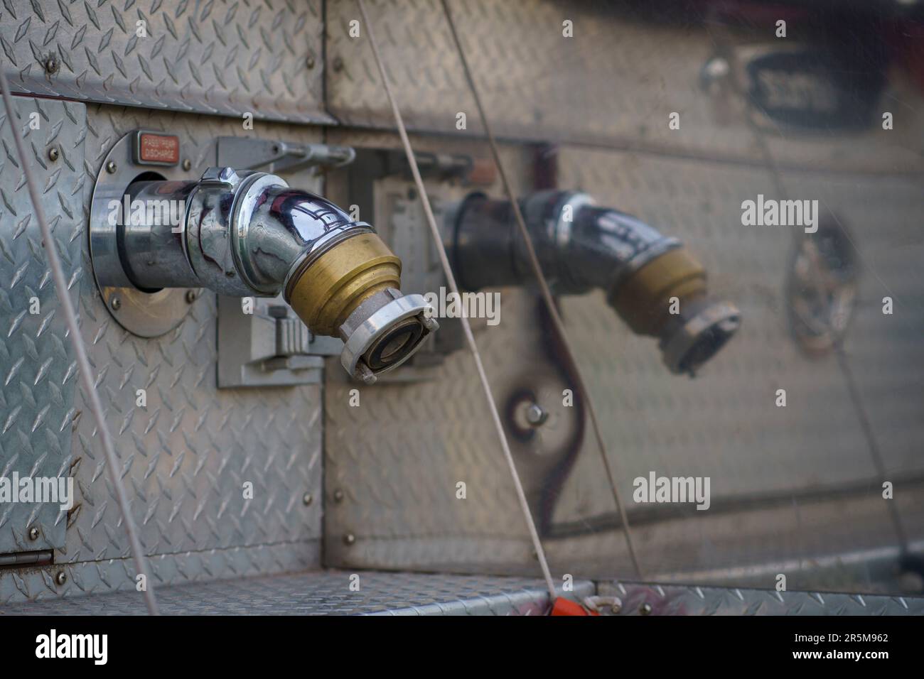 Detail of a fire truck pumper on display as firefighters celebrate the ...