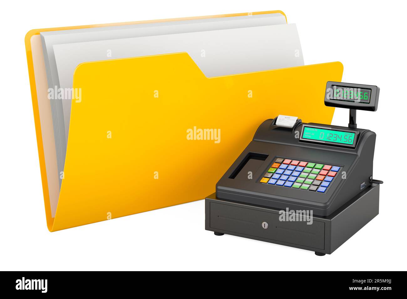 Computer folder icon with cash register, 3D rendering isolated on white ...