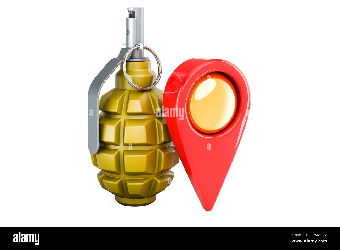 Hand grenade with map pointer, 3D rendering isolated on white ...