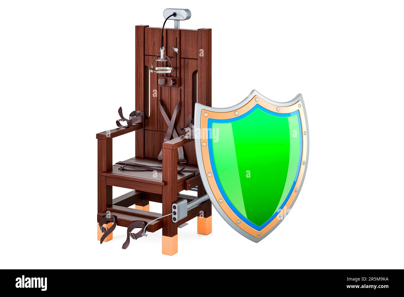 Electric chair with shield, 3D rendering isolated on white background ...