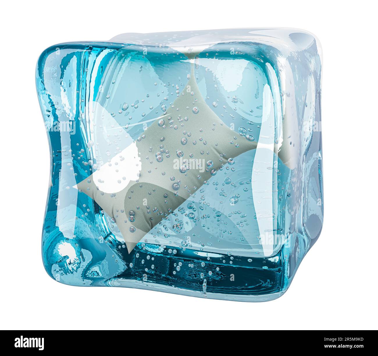 Pillow frozen in ice cube, 3D rendering isolated on white background ...