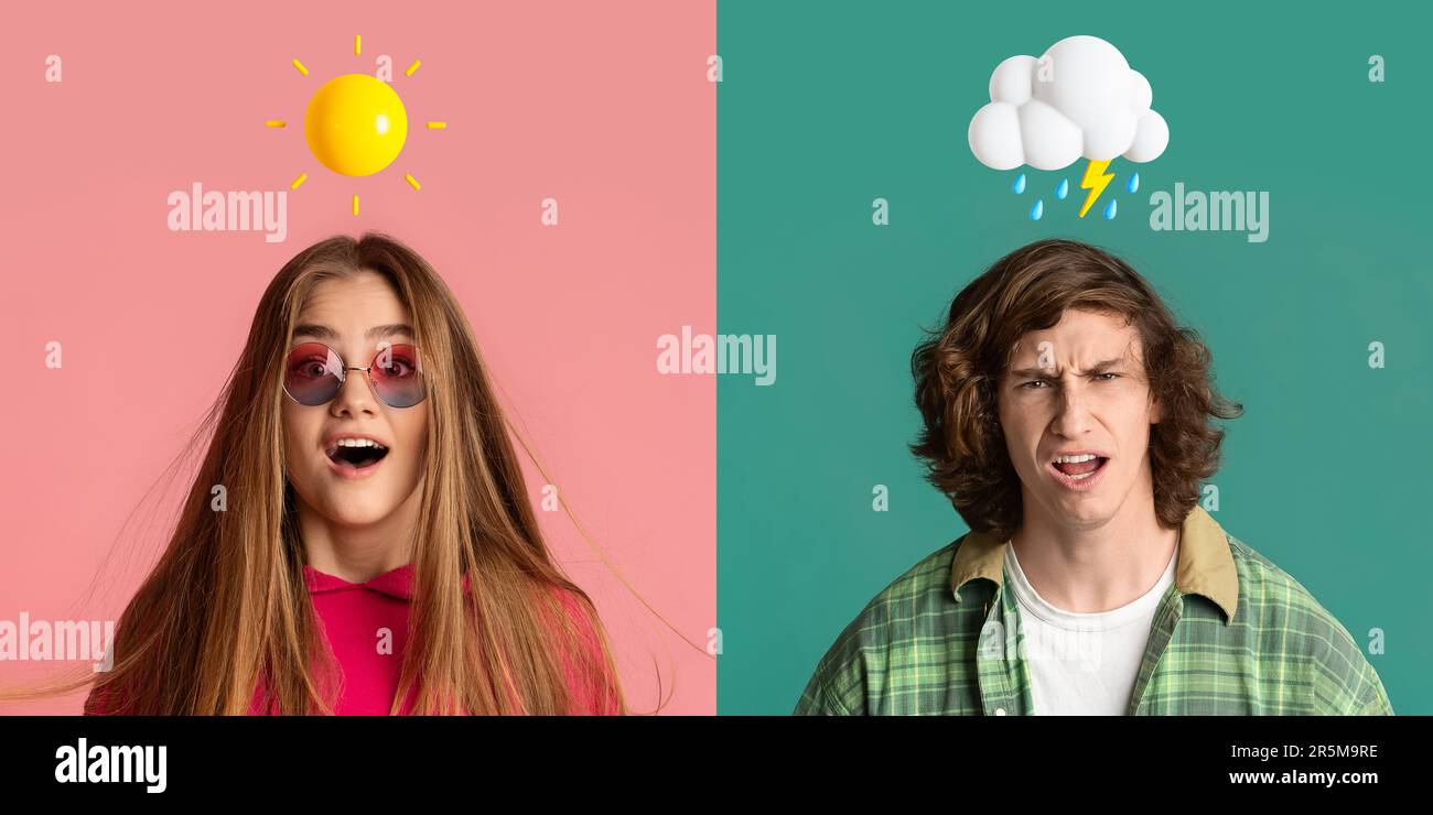 Teenage Mood Swings. Teen male and female expressing different emotions ...