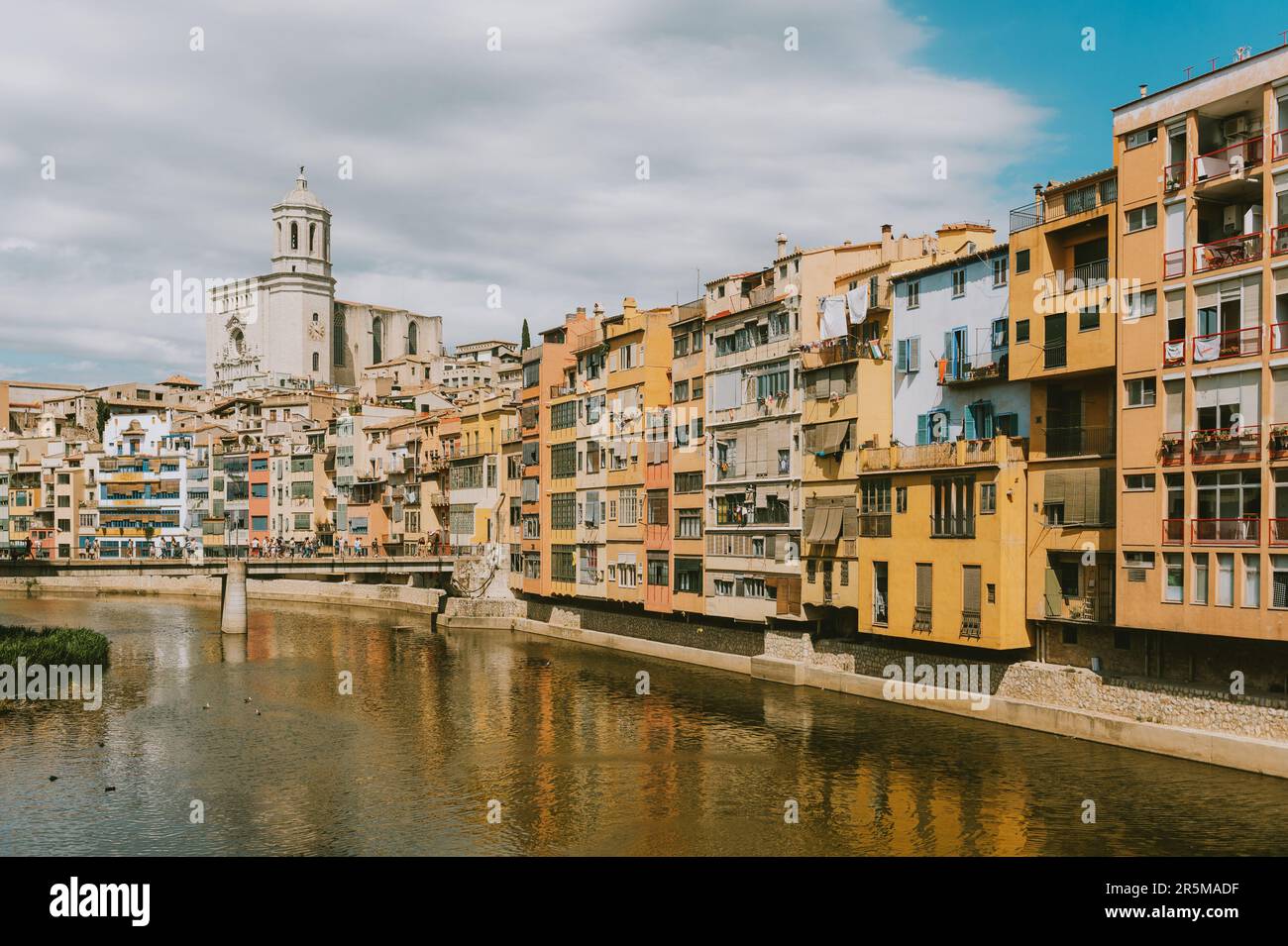 Landscape of Girona city, Catalonia, Spain. View on St. Agusti Bridge ...