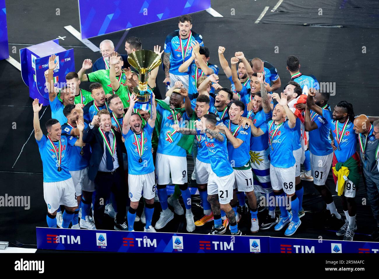 Naples, Italy. 04th June, 2023. Mario Rui of SSC Napoli lifts up the ...