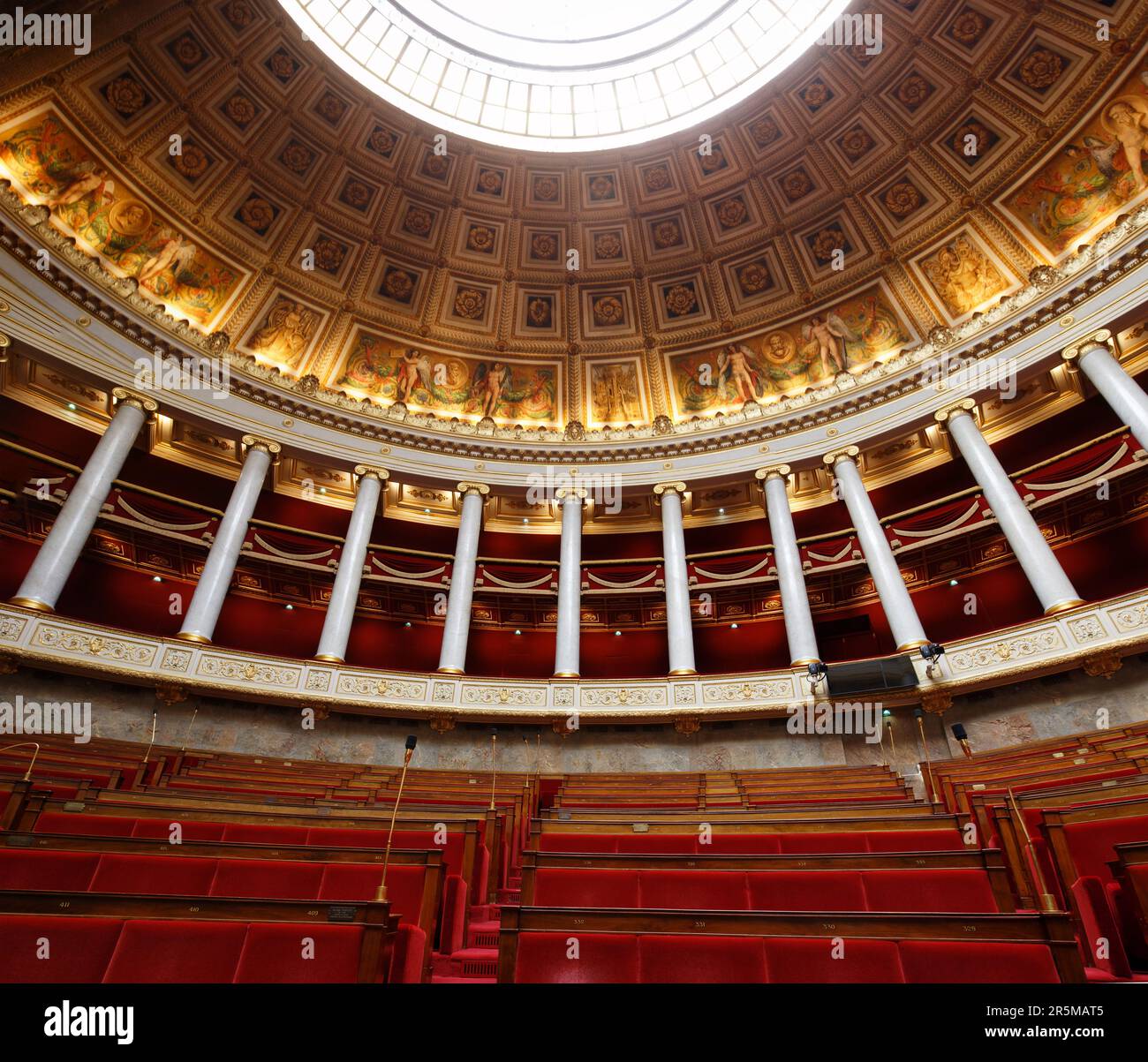 The benches in Bourbon palace , the seat of the French National ...