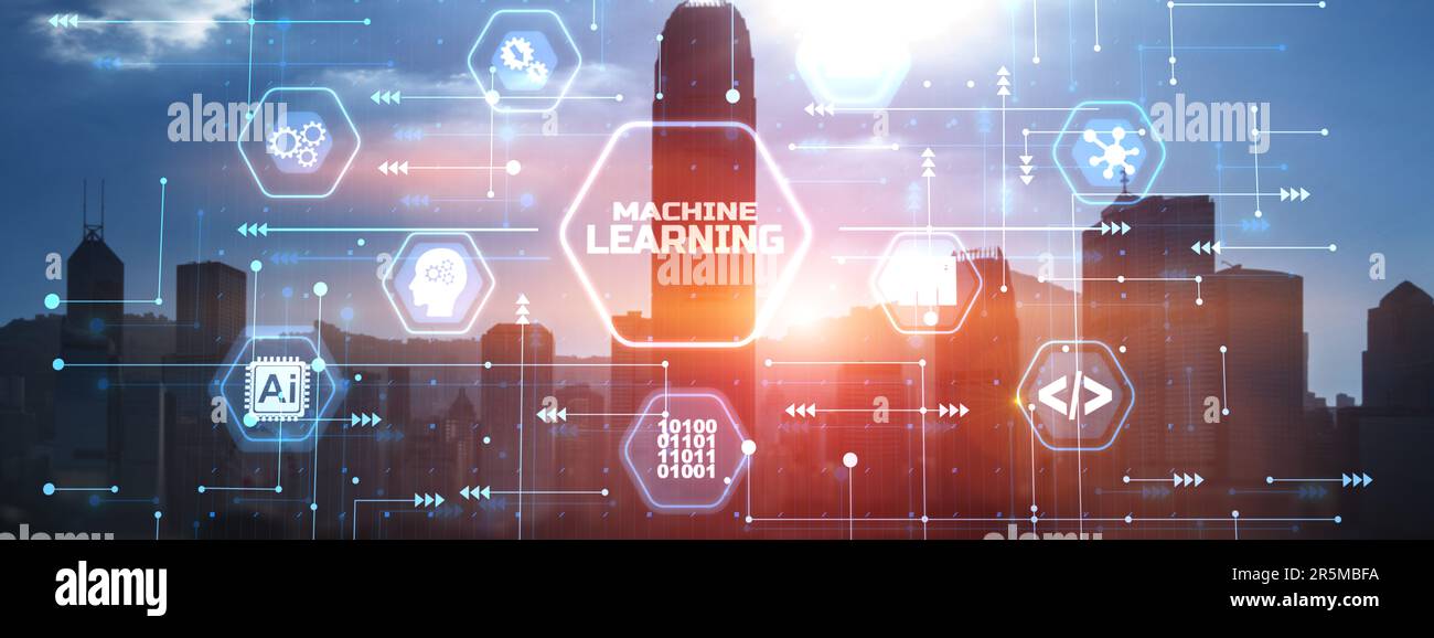Machine learning. New technology 2023 City background Stock Photo - Alamy