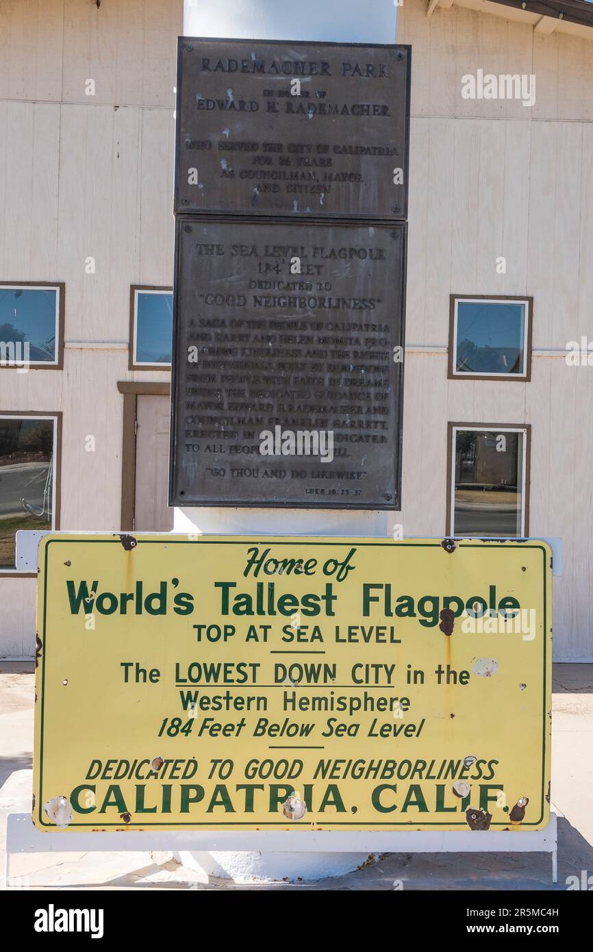 Sign for world's tallest flagpole in Calipatria, California in the ...