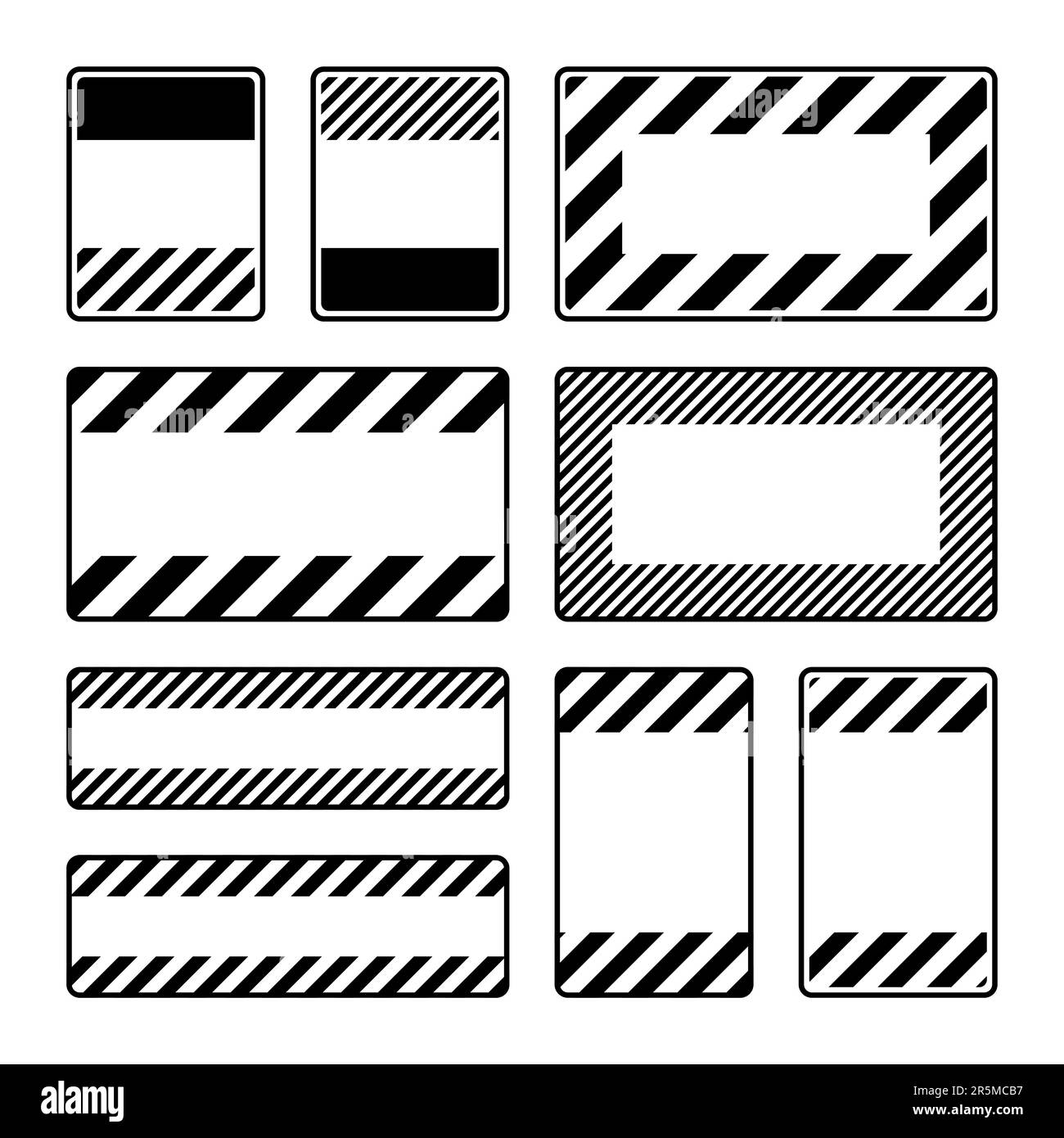 Various Blank Black Warning Signs With Diagonal Lines Attention Danger Or Caution Sign