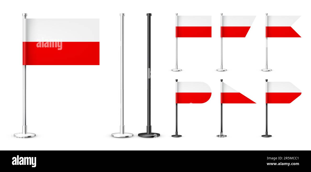 Polish table flags on a chrome steel pole. Souvenir from Poland. Desk ...