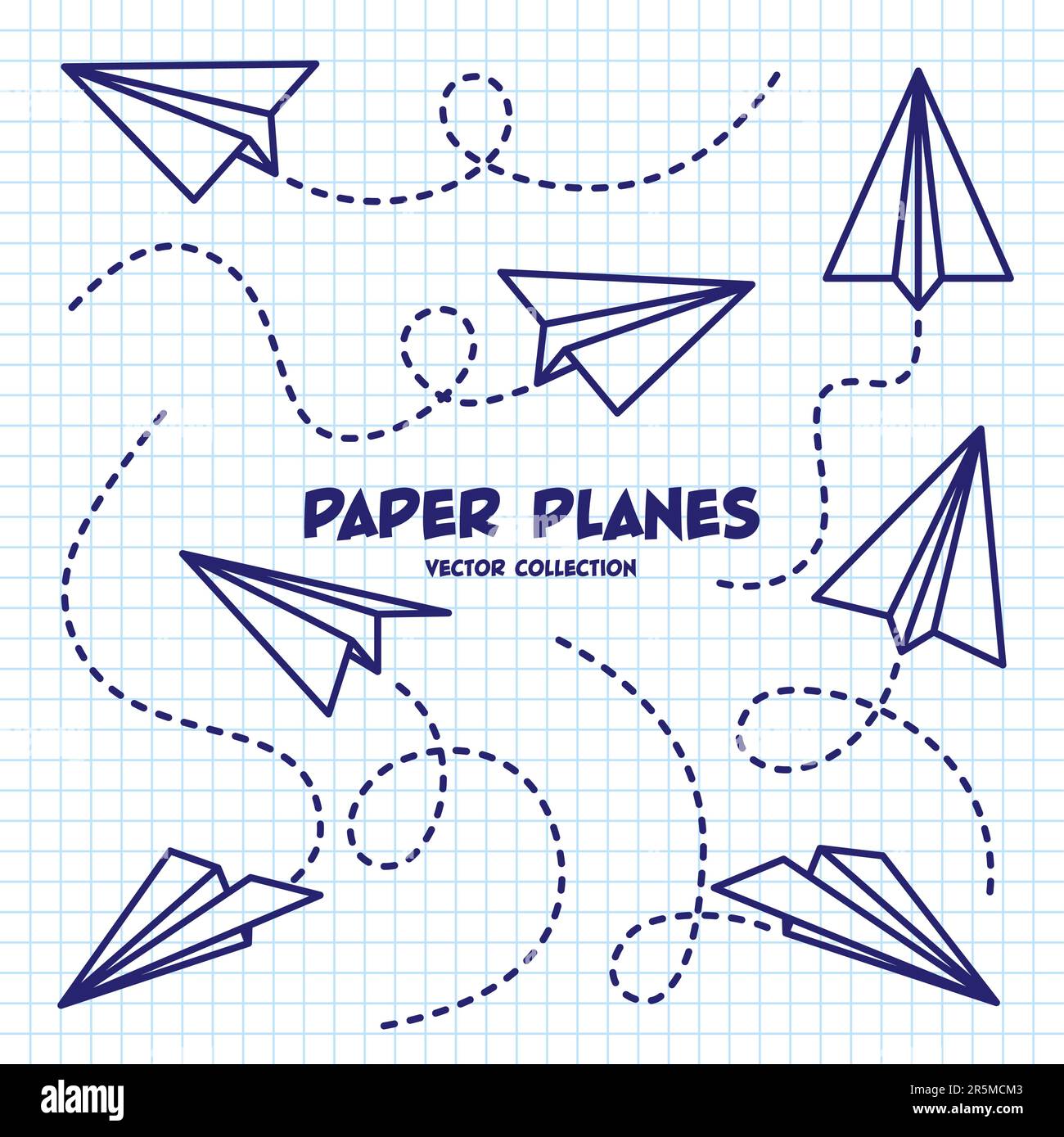 Hand drawn planes on checkered paper sheet. School notebook for drawing ...