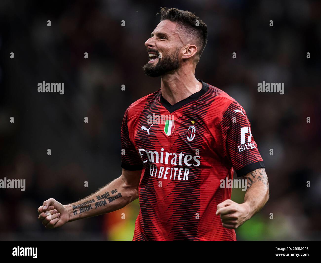 Milan, Italy. 4 June 2023. Olivier Giroud of AC Milan celebrates after ...