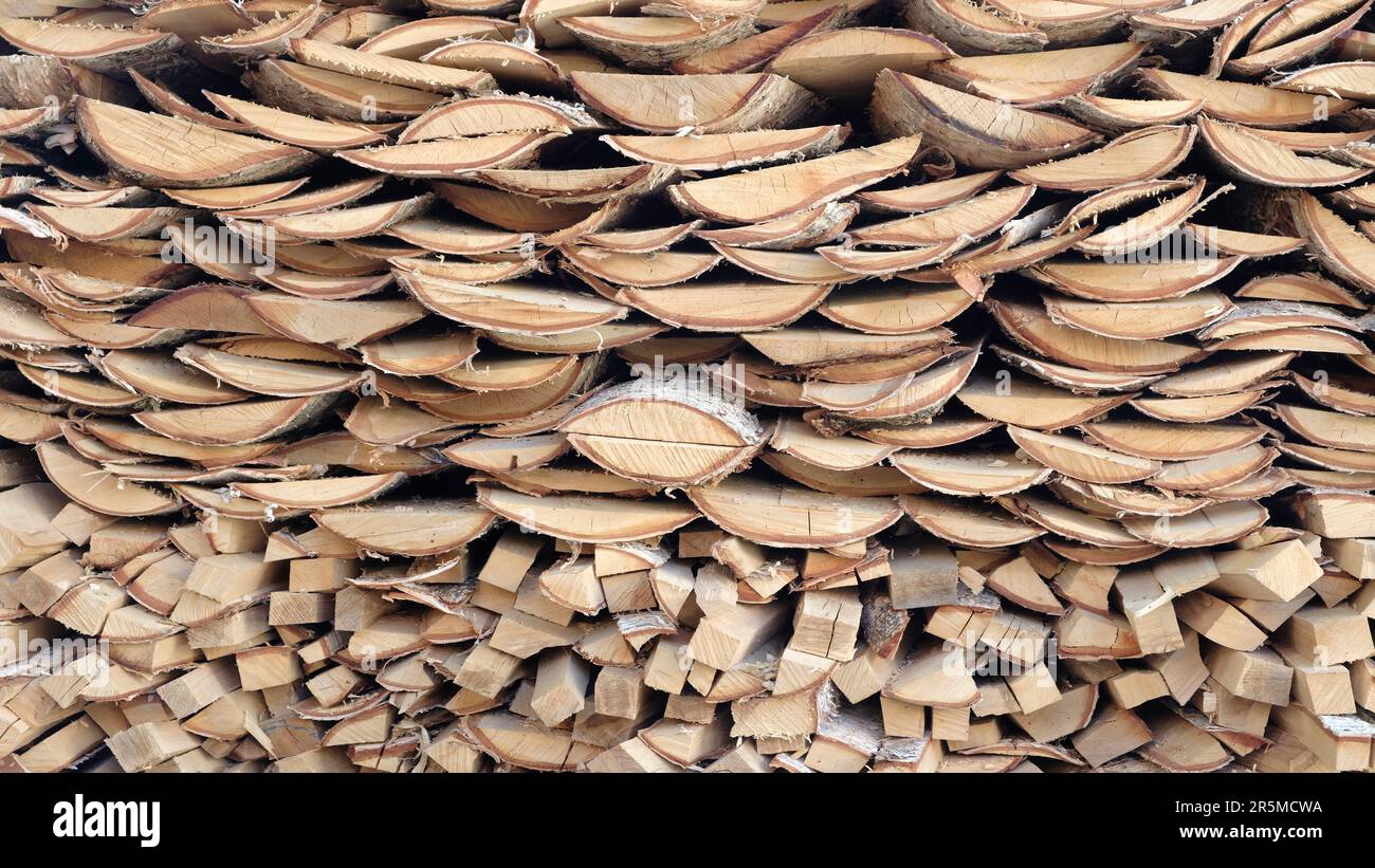 Wall of firewood, background of dry chopped firewood. Wooden background ...