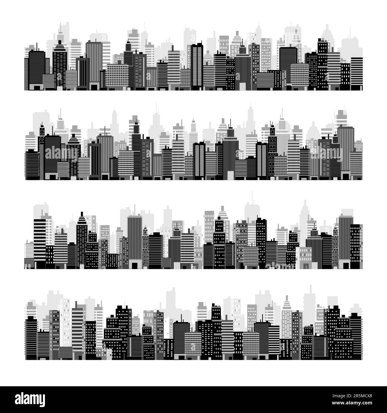 City silhouettes. Cityscape, town skyline, horizontal panorama. Midtown ...