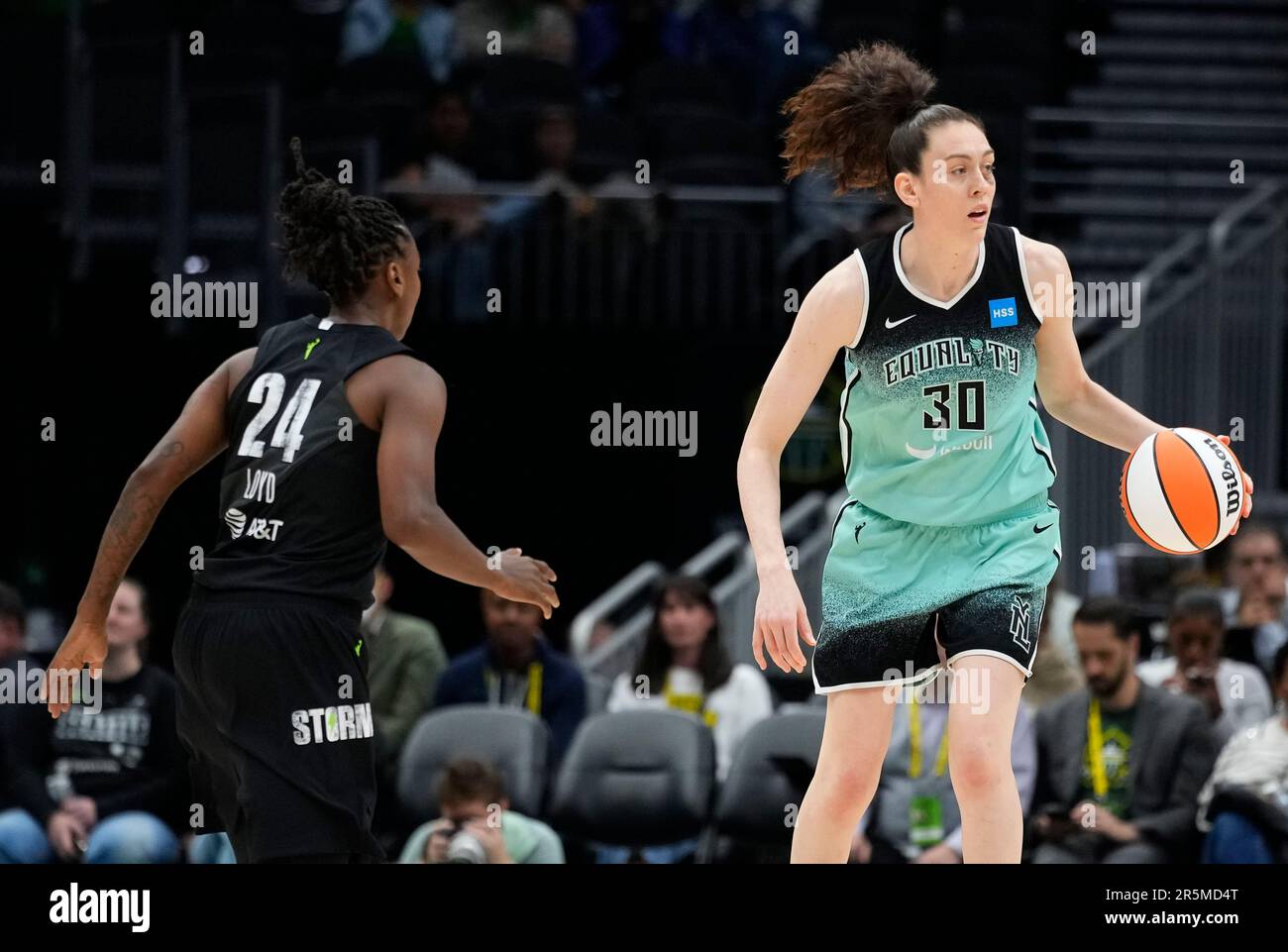 Seattle Storm guard Jewell Loyd (24) looks on as New York Liberty ...