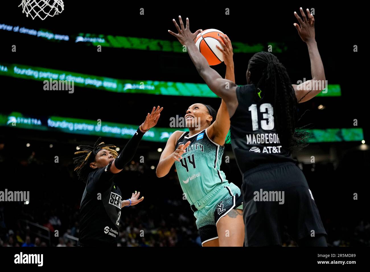 New York Liberty guard Betnijah Laney (44) goes up for a shot against ...