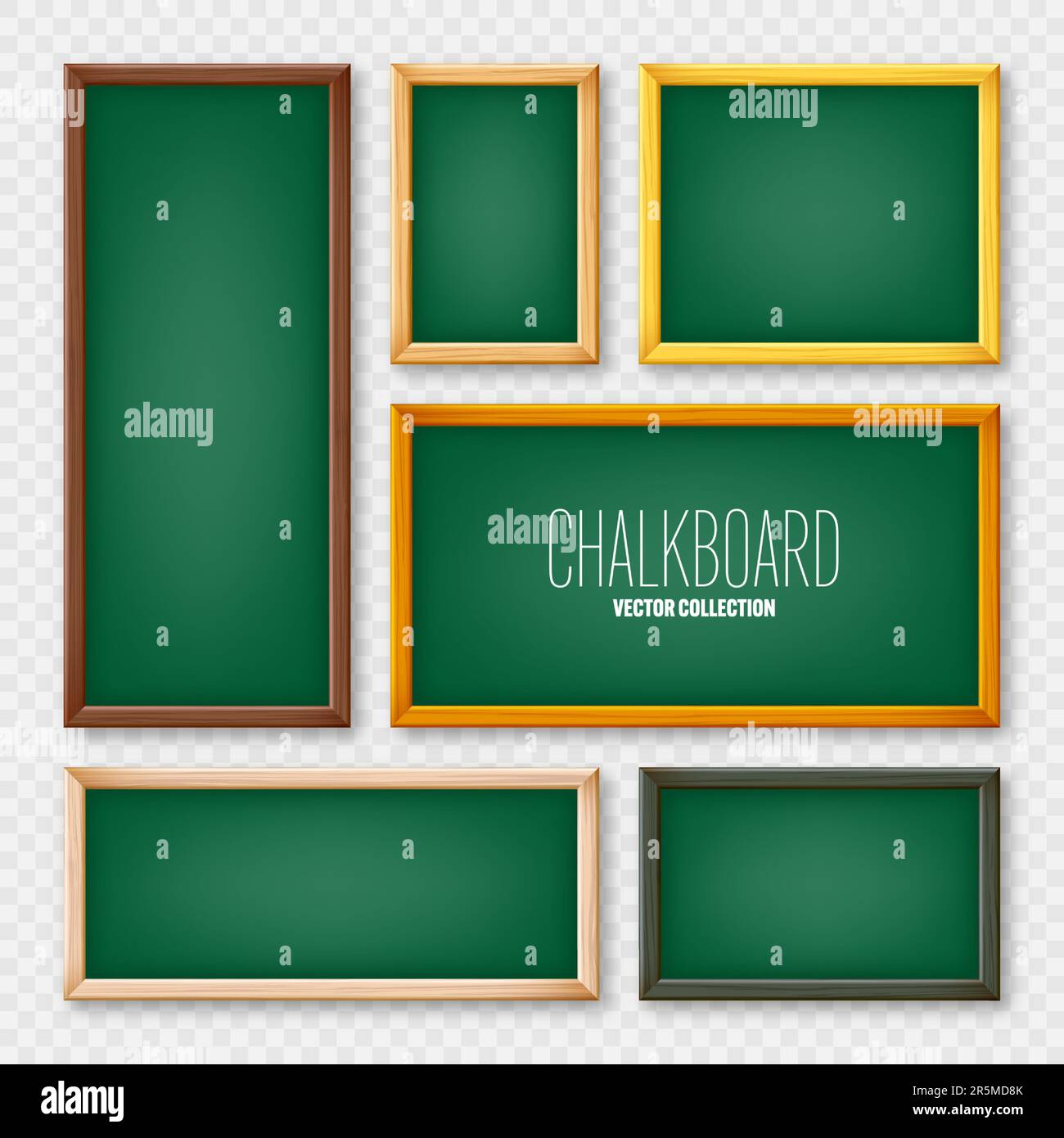 Realistic various chalkboards in a wooden frame. Green restaurant menu ...