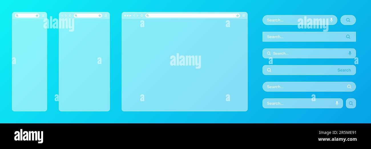 Blank transparent internet browser window with various search bar ...