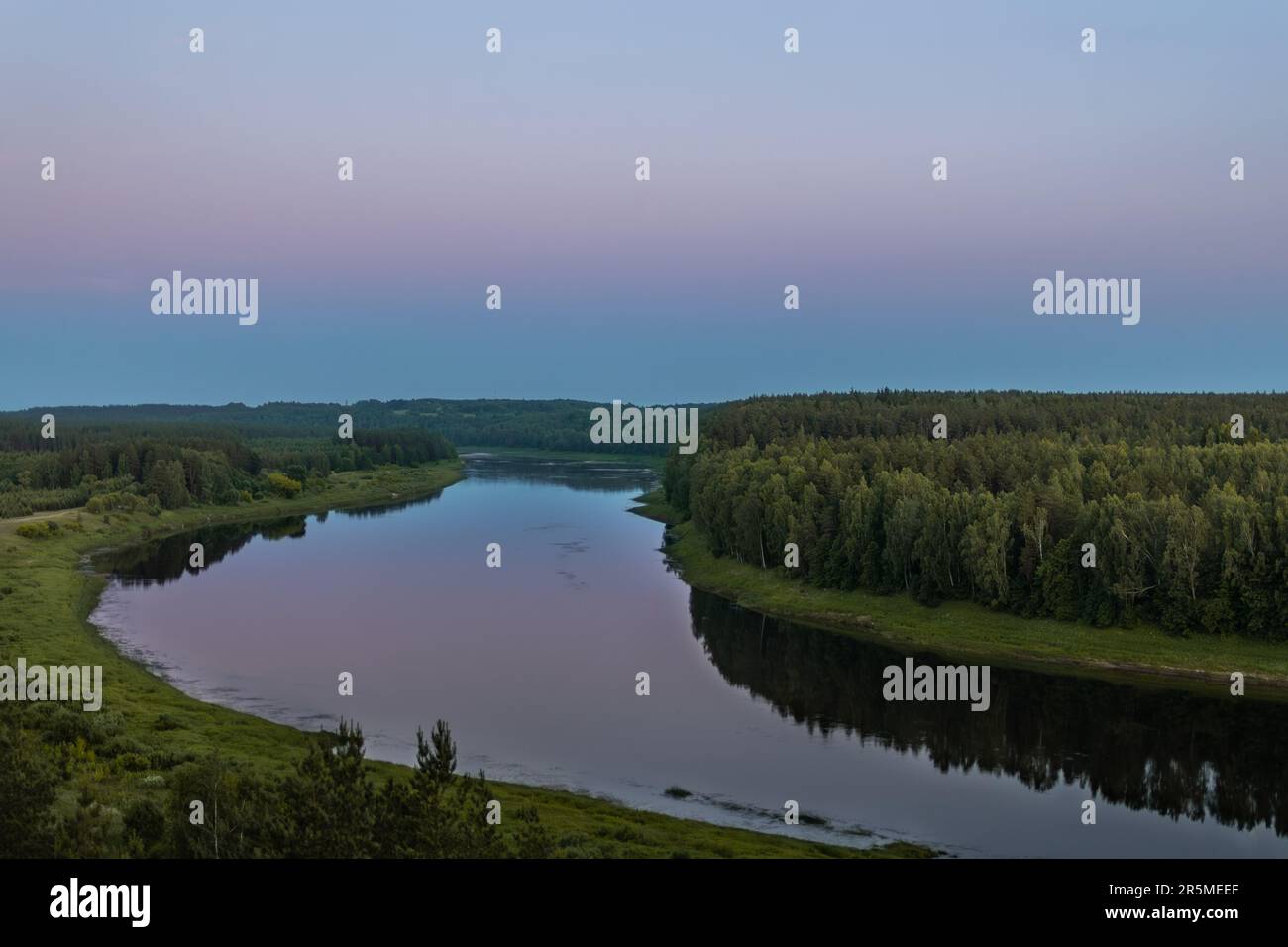 Landscape view on the bend of Daugava river in Naujene parish ...