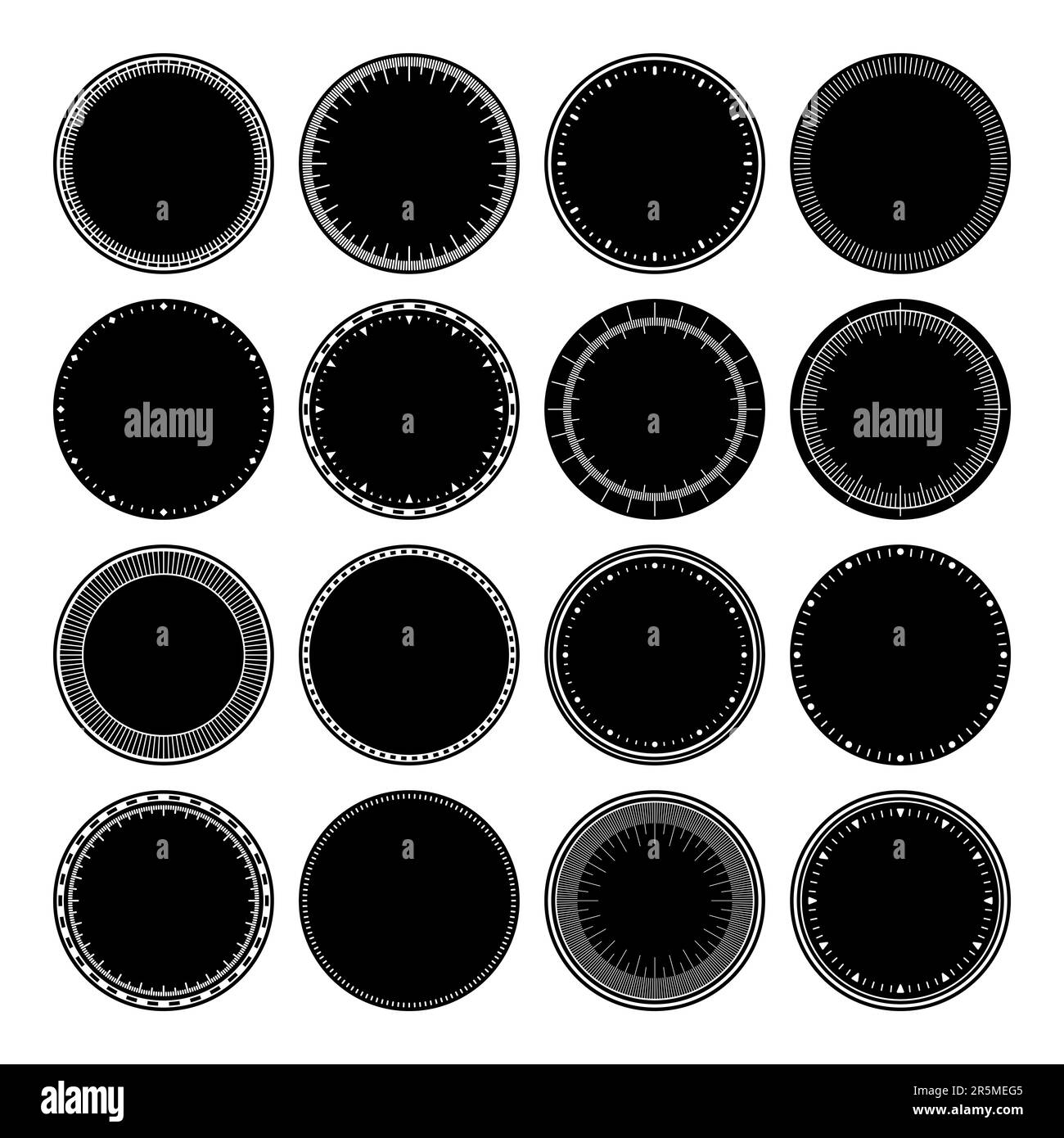 Mechanical clock faces, bezel. Watch dial with minute and hour marks. Timer or stopwatch element ...