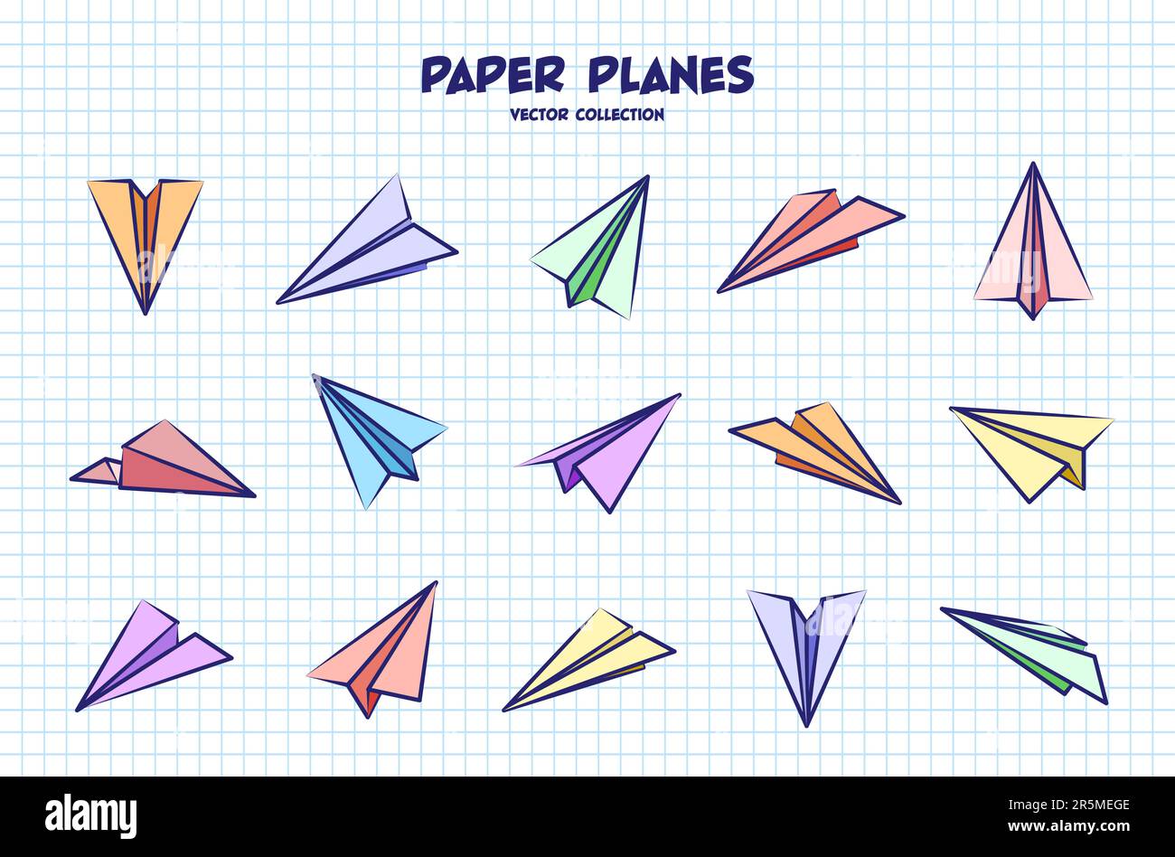 Hand drawn planes on checkered paper sheet. School notebook for drawing ...