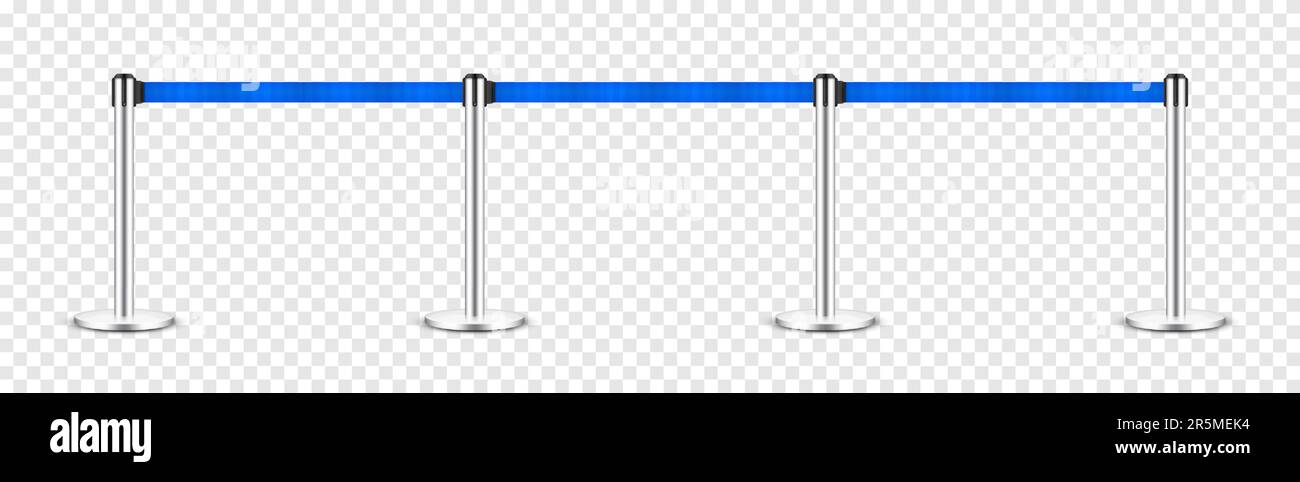 Realistic blue retractable belt stanchion. Crowd control barrier posts ...