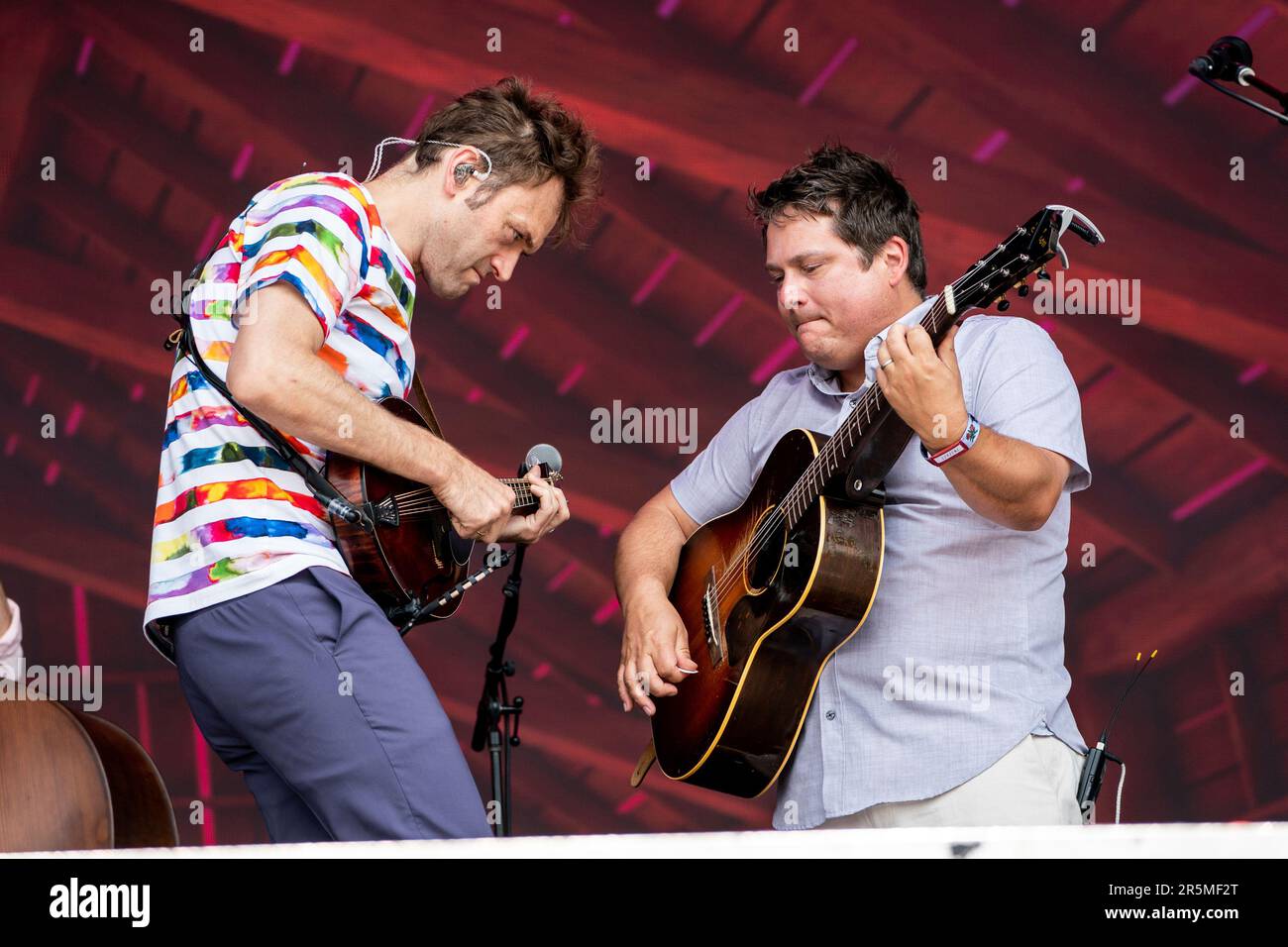 Chris Thile, left, and Sean Watkins of Nickel Creek perform at Railbird ...