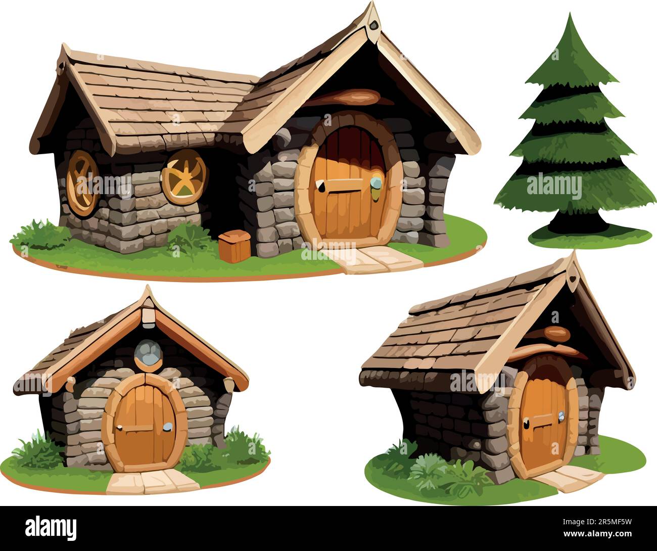Extraordinary and cuteness dwarf and hobbit house Stock Vector Image ...