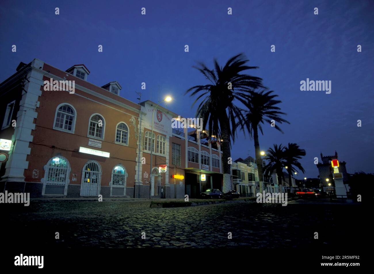 a alley with colonial Houses in the City Mindelo on the Island of Sao ...