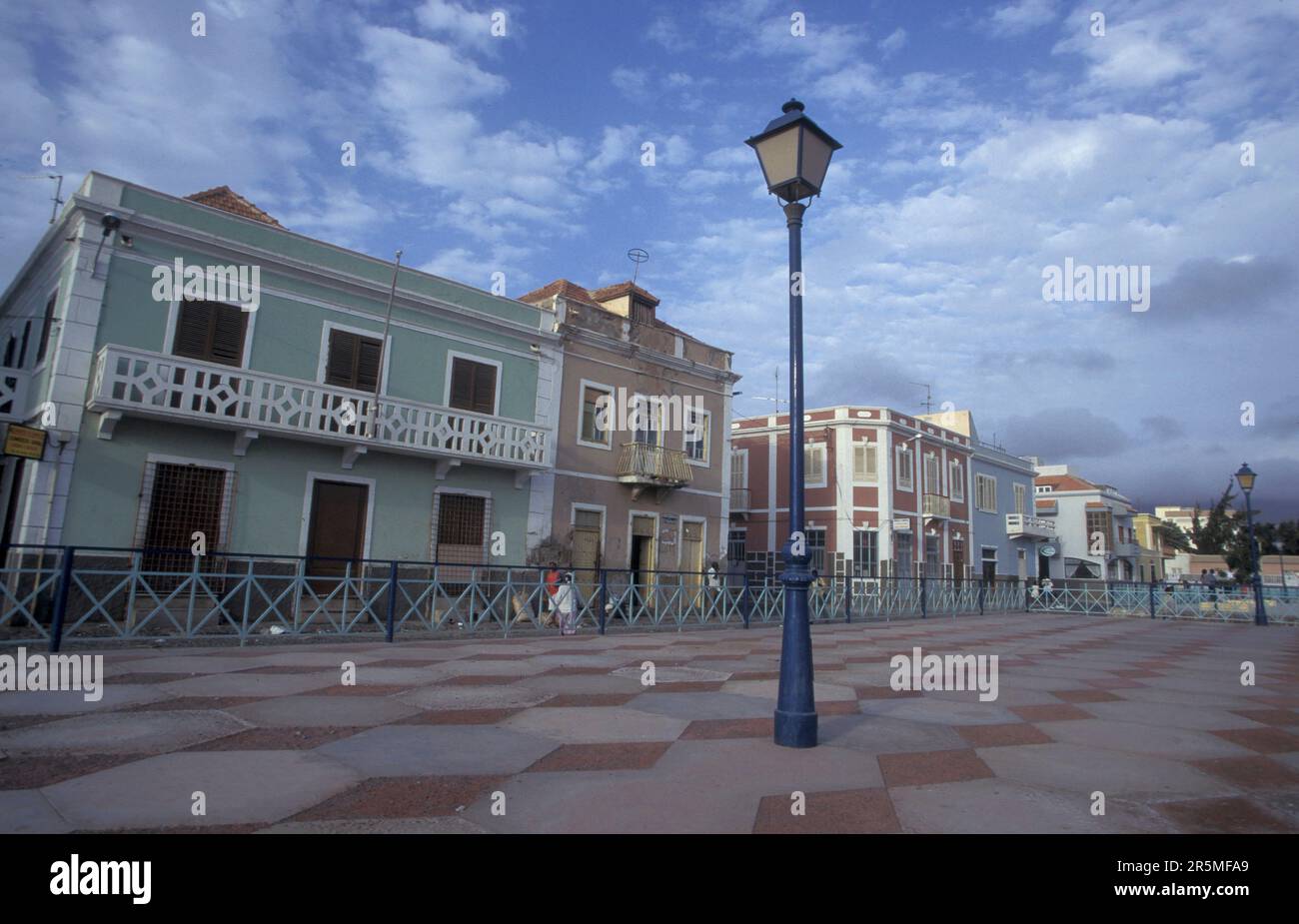 a alley with colonial Houses in the City Mindelo on the Island of Sao ...