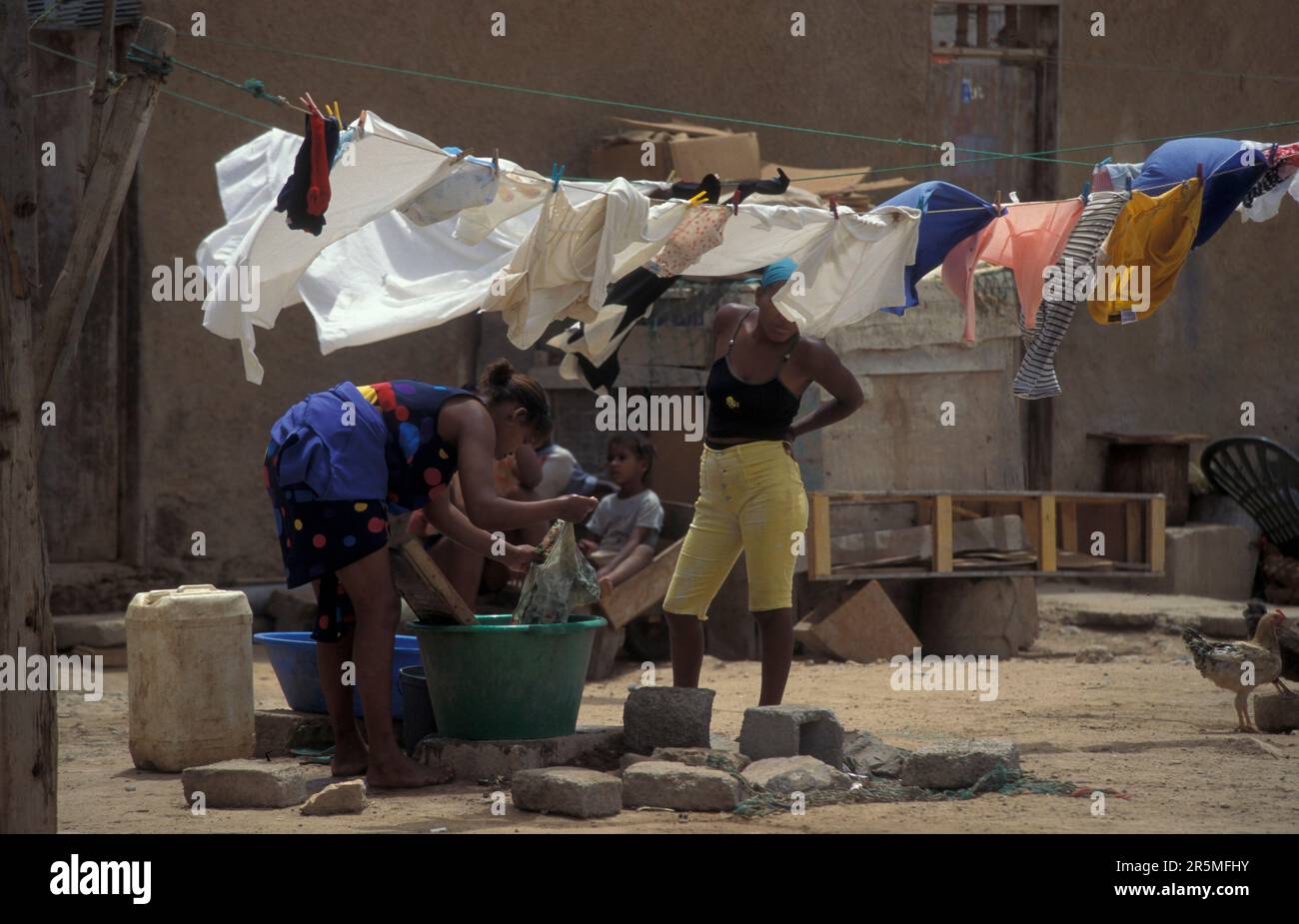 Laundry at a guesthouse at the town of Santa Maria on the Island of Sal ...
