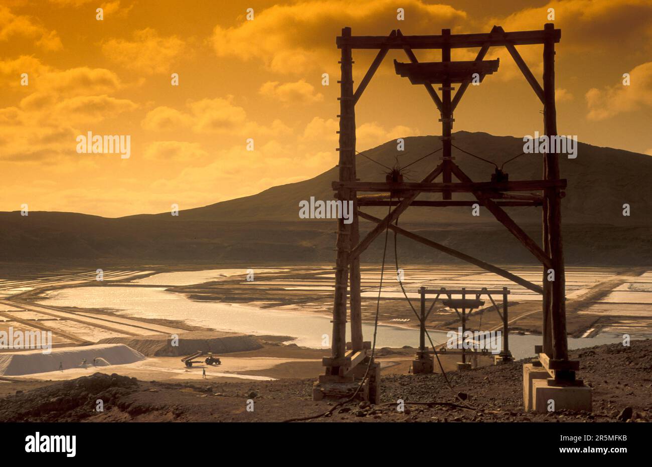 the salt mines Crater at the town of Pedra de Lume on the Island of Sal ...