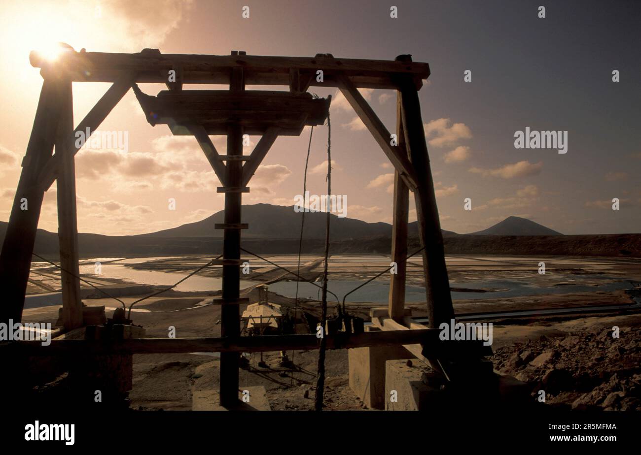 the salt mines Crater at the town of Pedra de Lume on the Island of Sal ...