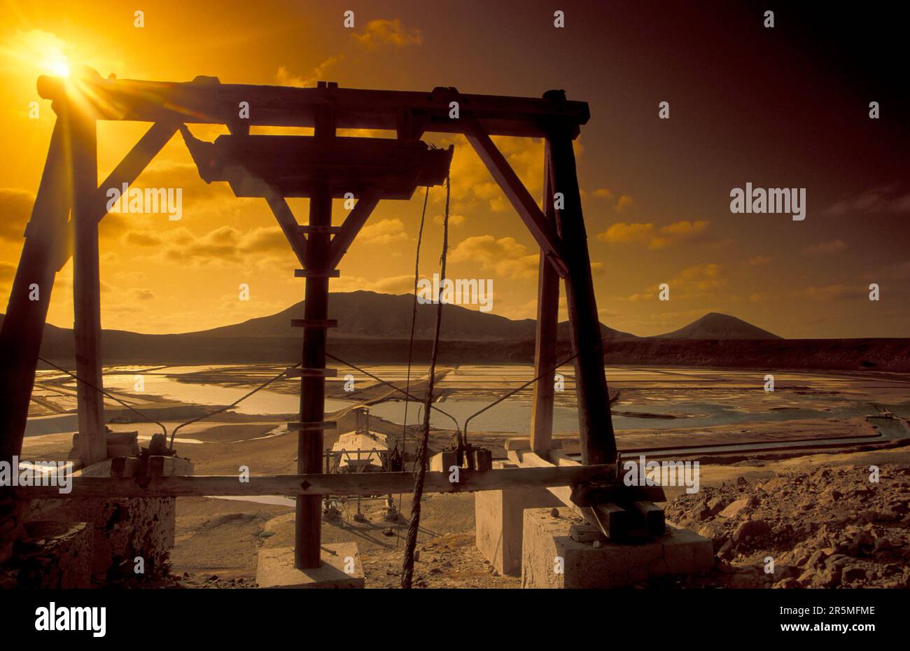 the salt mines Crater at the town of Pedra de Lume on the Island of Sal ...