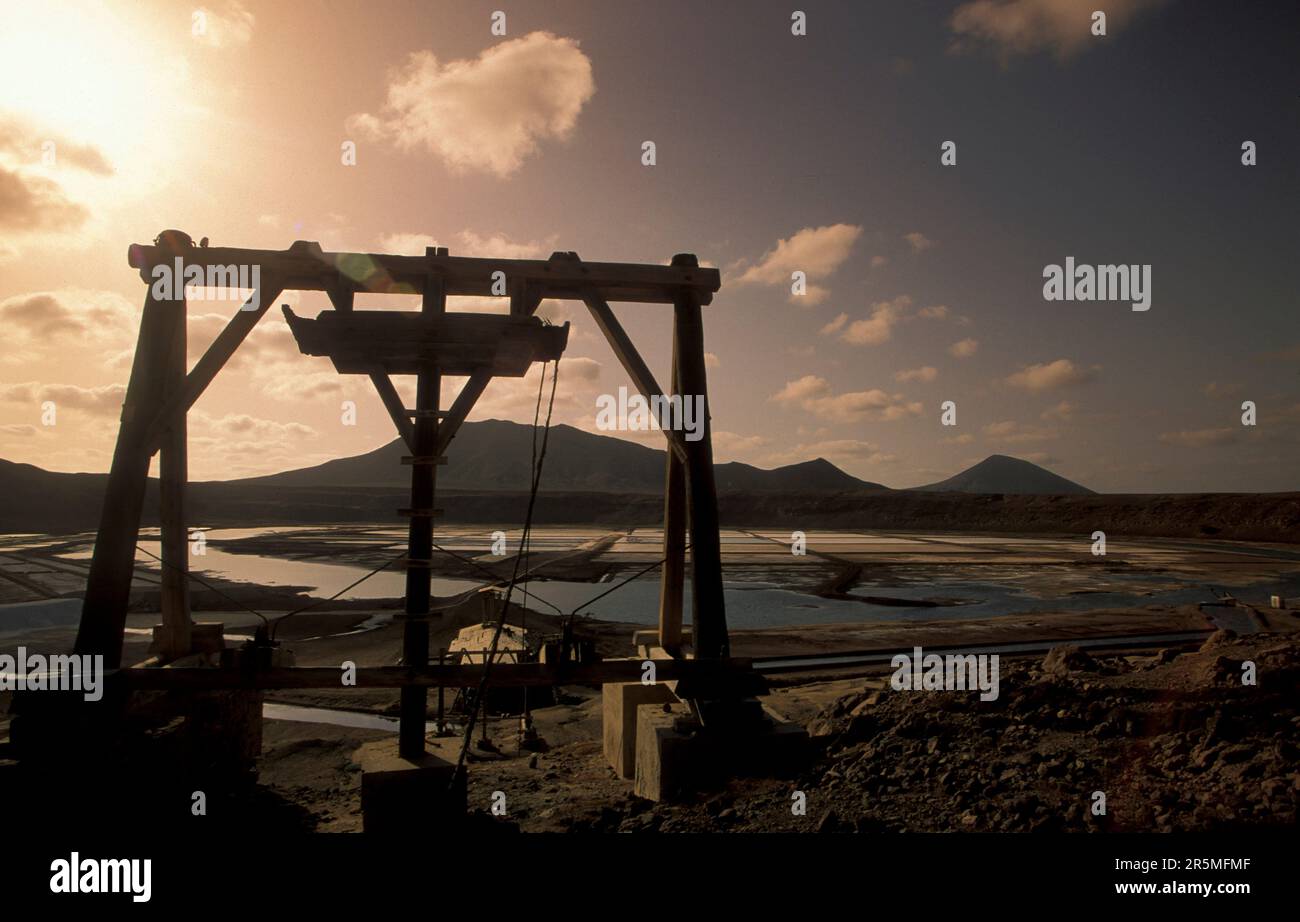the salt mines Crater at the town of Pedra de Lume on the Island of Sal ...